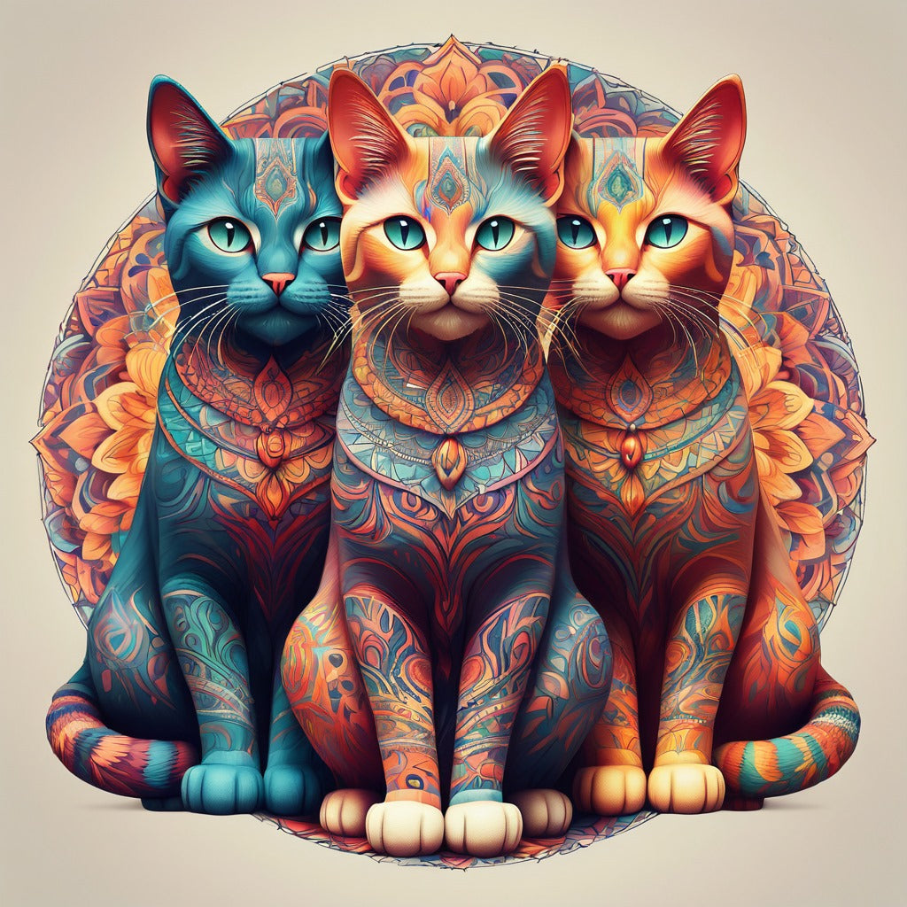 3 Katten mandala patroon | Diamond Painting – Myth Of Asia